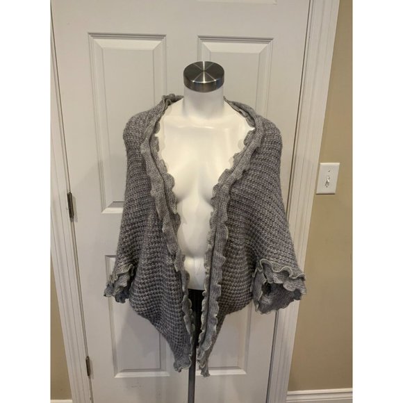 Moth | Sweaters | Moth Anthropologie Gray Waffle Knit Cardigan W Ruffle ...